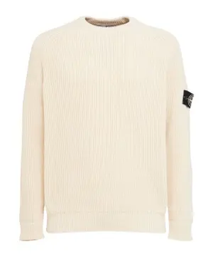 Stone Island Crew Neck Knitwear With Ribbed Cuffs And Hem - Ivory