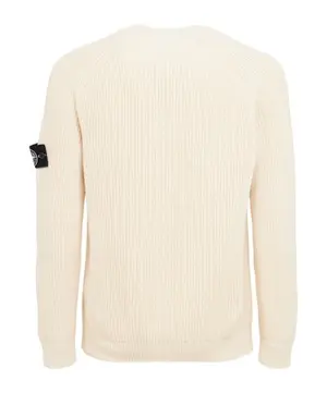 Stone Island Crew Neck Knitwear With Ribbed Cuffs And Hem - Ivory