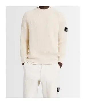 Stone Island Crew Neck Knitwear With Ribbed Cuffs And Hem - Ivory