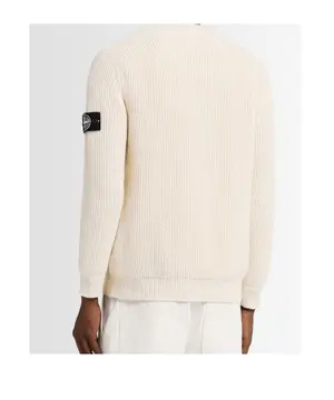Stone Island Crew Neck Knitwear With Ribbed Cuffs And Hem - Ivory