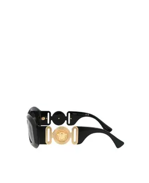 Versace Logo Embellished D-frame Sunglasses - Black