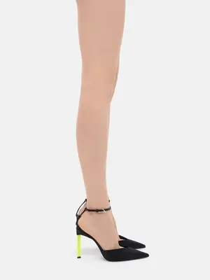 Attico Satin Pointed Toe Pumps With Fluorescent Yellow Heels - Black