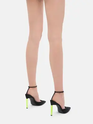 Attico Satin Pointed Toe Pumps With Fluorescent Yellow Heels - Black