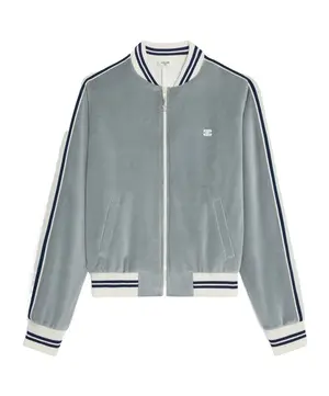 Celine Teddy Track Jacket In Velvet Jersey - Gray