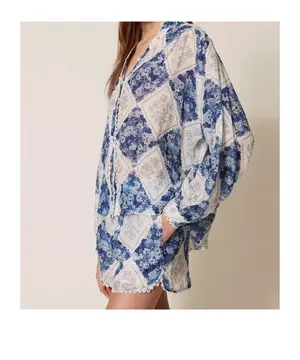 TWINSET Floral Print Ramie Shirt