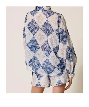 TWINSET Floral Print Ramie Shirt
