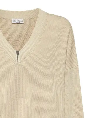 Brunello Cucinelli Monili Embellished V-neck Jumper - Nude
