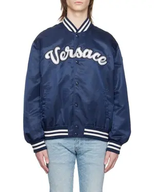 Versace Logo Embroidered Snap-front Jacket