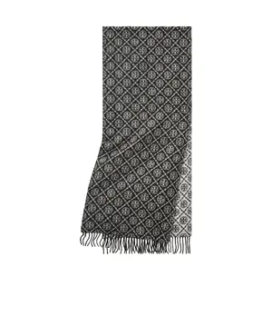 Tory Burch T Monogram Printed Fringed Scarf - Black
