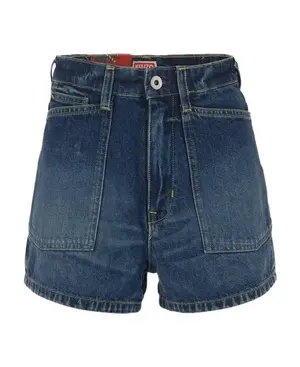 Kenzo Logo Patch Denim Shorts - Blue