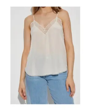 Zadig&Voltaire Spaghetti Strap Camisole With Lace Trim - Cream