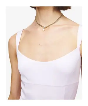 Alexander McQueen Skull Embellished Double Chain Necklace With Crystal And Imitation Pearl Pendant - Yellow