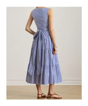 Ralph Lauren Striped Cotton Wrap Dress With Bow Detail