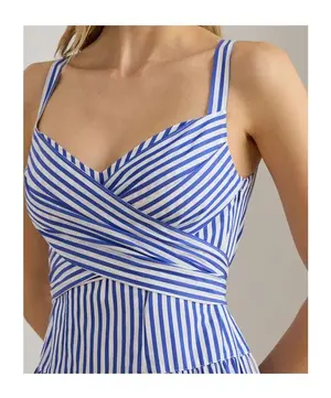 Ralph Lauren Striped Cotton Wrap Dress With Bow Detail