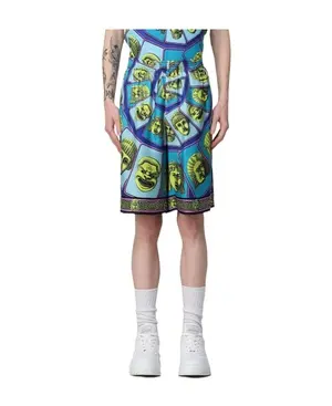 Versace Le Maschere" Printed Straight Leg Shorts - Blue