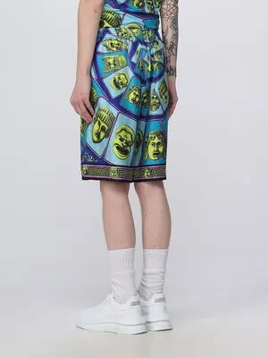 Versace Le Maschere" Printed Straight Leg Shorts - Blue