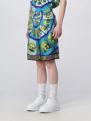 Versace Le Maschere" Printed Straight Leg Shorts - Blue