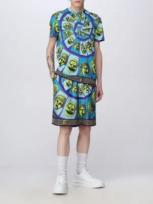 Versace Le Maschere" Printed Straight Leg Shorts - Blue