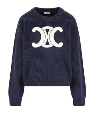 Celine Ribbed Wool Crew Neck Sweater - Black