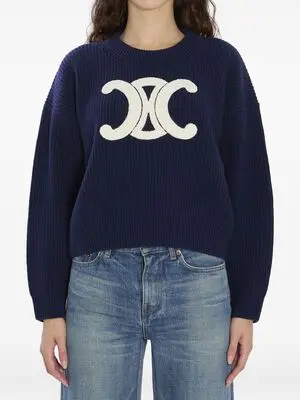 Celine Ribbed Wool Crew Neck Sweater - Black