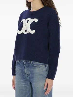 Celine Ribbed Wool Crew Neck Sweater - Black