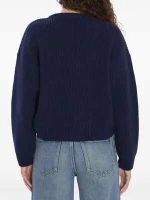 Celine Ribbed Wool Crew Neck Sweater - Black