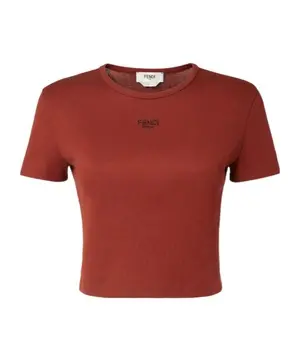 Fendi Embroidered Logo Crewneck Cropped T-shirt - No