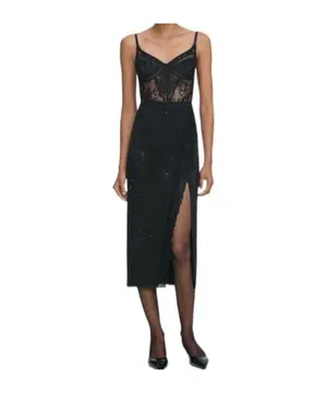 SELF-PORTRAIT Embellished Midi Skirt With Side Slit - Black