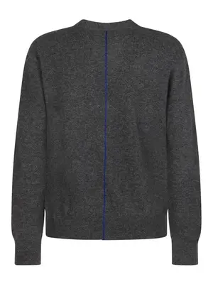 Loewe V-neck Cardigan With Embroidered Logo And Contrast Stripe Detail - Grey