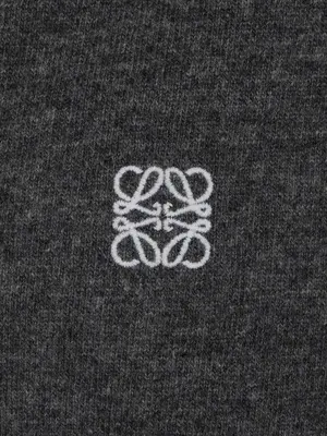 Loewe V-neck Cardigan With Embroidered Logo And Contrast Stripe Detail - Grey