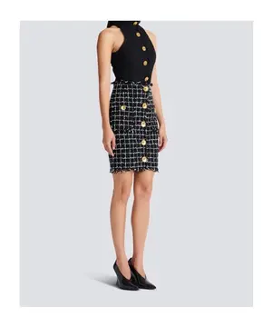 Balmain Button Detailed Tweed Pencil Skirt