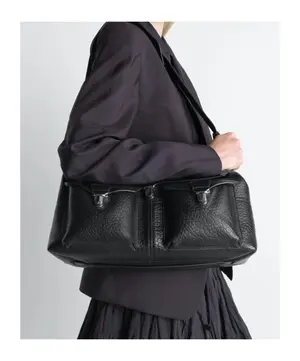 LEMAIRE Flap Metal-clip Leather Shoulder Bag - Black