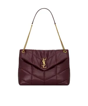 Saint Laurent Puffer Medium Shoulder Bag With Chain Strap - Deep Ruby Red Color