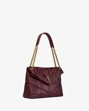 Saint Laurent Puffer Medium Shoulder Bag With Chain Strap - Deep Ruby Red Color