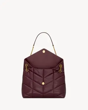 Saint Laurent Puffer Medium Shoulder Bag With Chain Strap - Deep Ruby Red Color