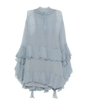 Chloé Long Sleeve Ruffle Dress - Gray