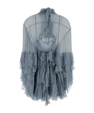 Chloé Long Sleeve Ruffle Dress - Gray