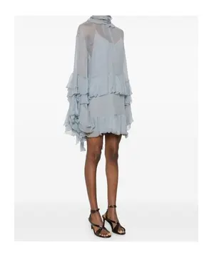 Chloé Long Sleeve Ruffle Dress - Gray