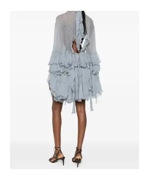 Chloé Long Sleeve Ruffle Dress - Gray