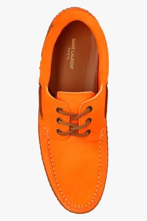 Saint Laurent Round Toe Boat Shoes With Logo Detailing