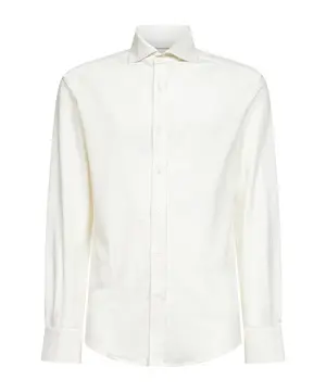 Brunello Cucinelli Spread Collar Mélange Jersey Shirt - White