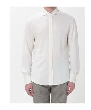 Brunello Cucinelli Spread Collar Mélange Jersey Shirt - White