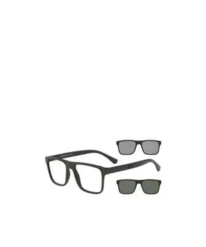 Emporio Armani Square Frame Eyeglasses With Clip-on Sunglass Lenses - Black