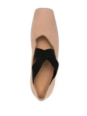 UMA WANG Square-toed Ballet Flats With Criss-cross Straps - Black
