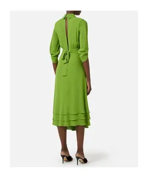 Elisabetta Franchi Pleated Flounce Shirt Dress With Logo Embroidery - Aloe