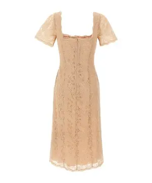 Ermanno Scervino Floral Lace Square Neck Midi Dress