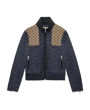 Gucci Quilted Gg-detail Zip-up Jacket - Black