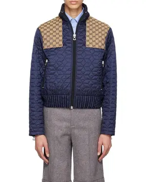 Gucci Quilted Gg-detail Zip-up Jacket - Black