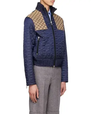 Gucci Quilted Gg-detail Zip-up Jacket - Black