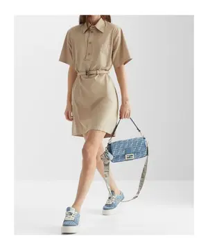 Fendi Logo Embroidered Belted Mini Dress